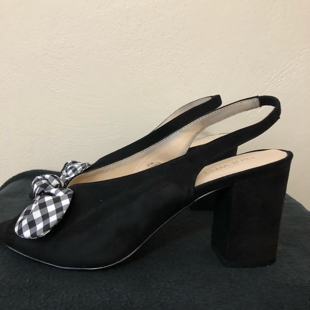 Nine West Gingham Bow Slingback Block Heels - Gem